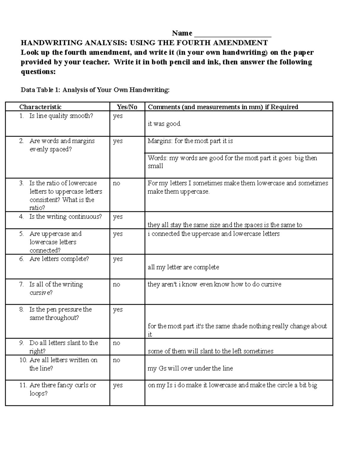 Copy of Analyze your own handwriting - Name ...