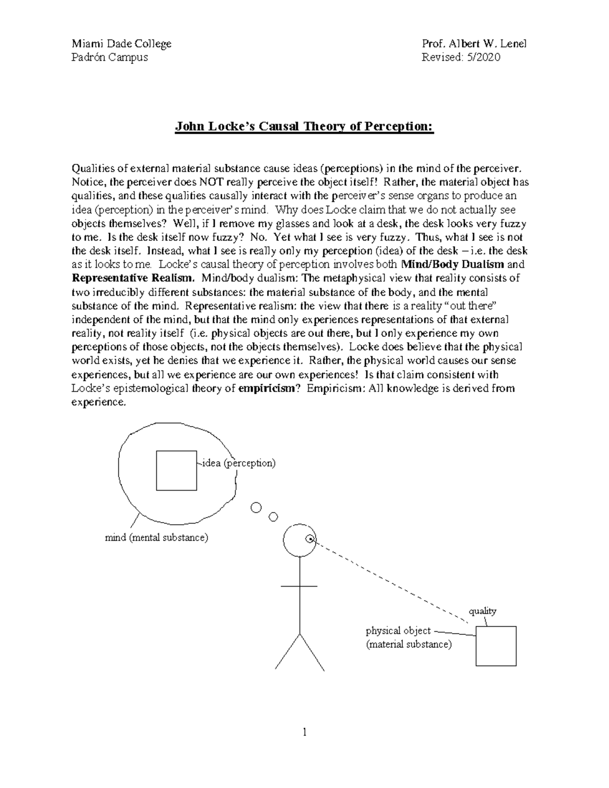 Locke Handouts - Professor name: Albert Lenel - Miami Dade College Prof ...
