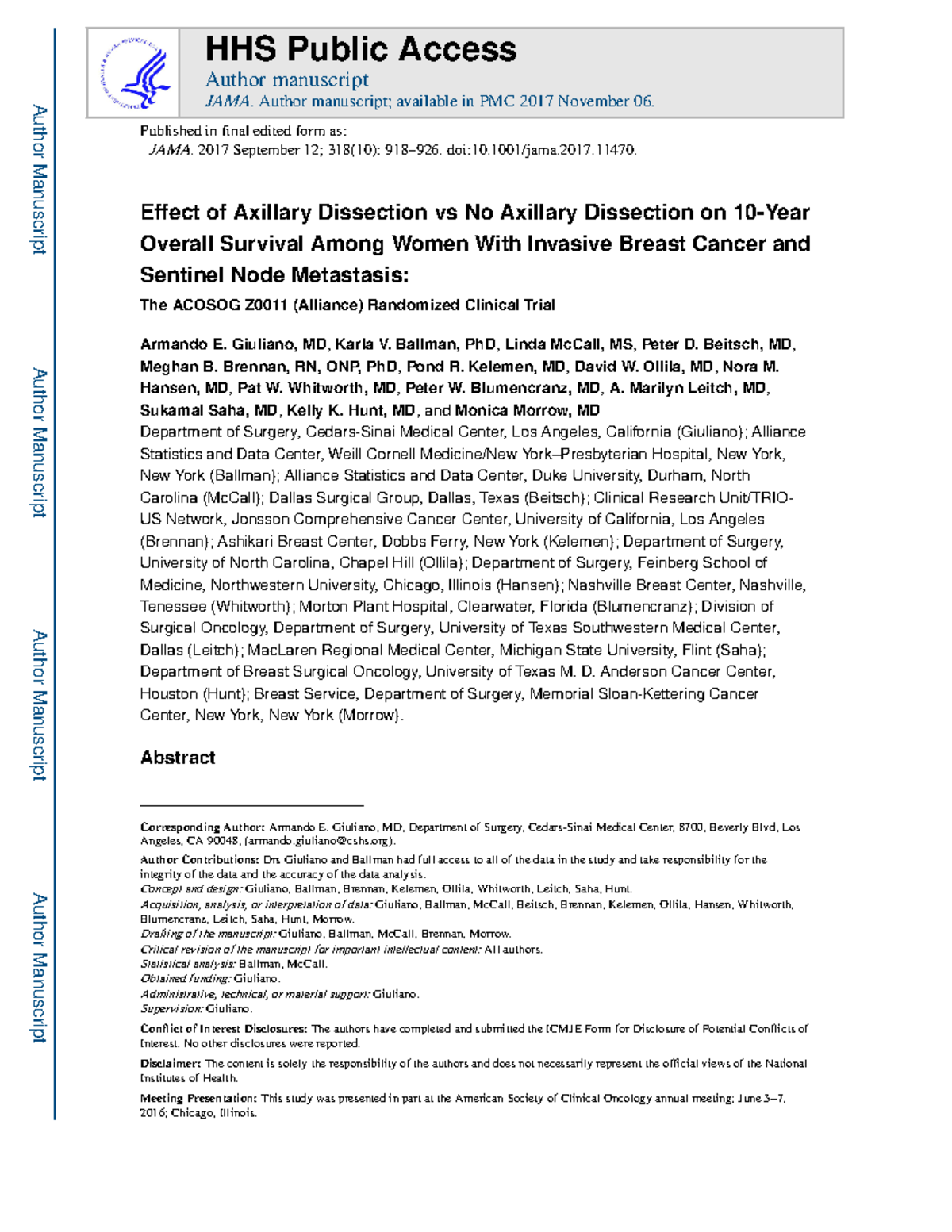Acosog Z11 - Resumen estudio - Effect of Axillary Dissection vs No ...