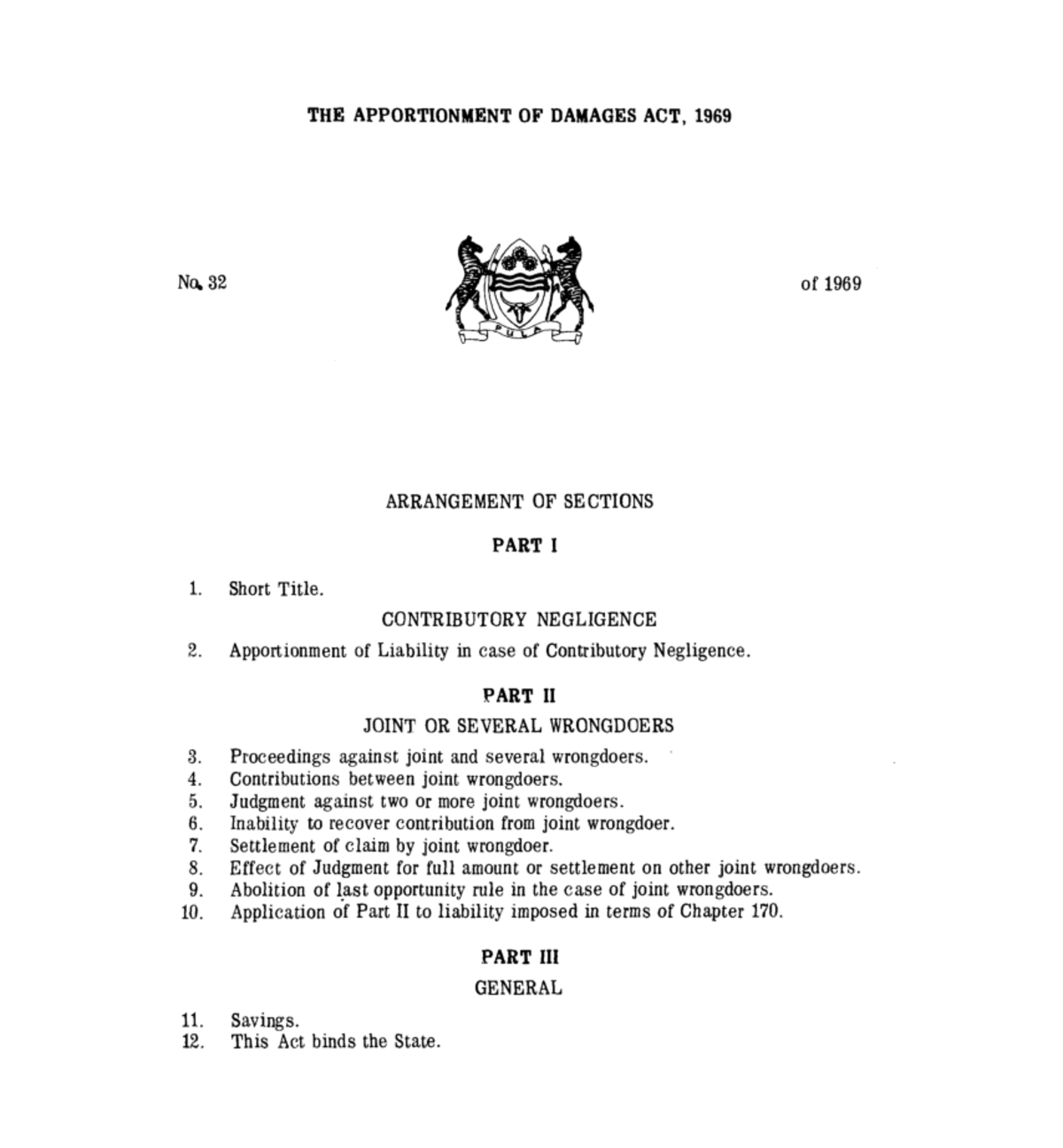 Apportionment OF Damages ACT, 32 OF 1969 - THE APPORTIONMENT OF DAMAGES ...