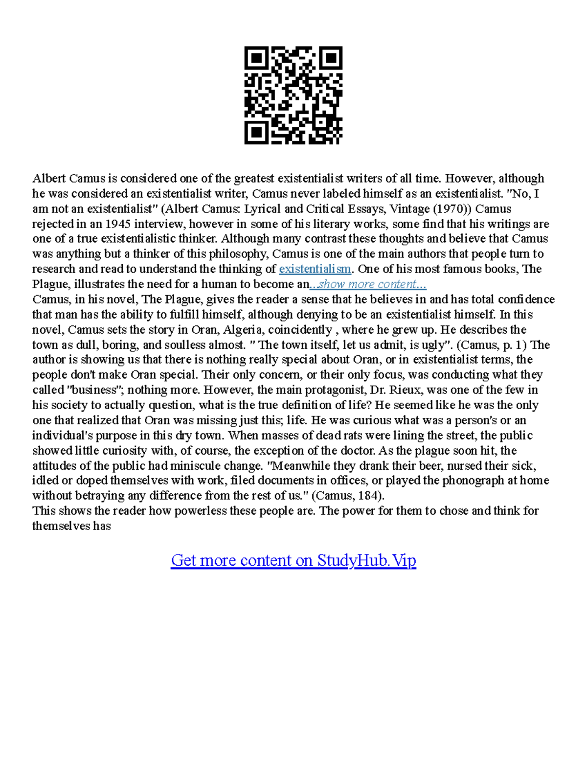 Camus Essay Camus Essay - Albert Camus is considered one of the ...