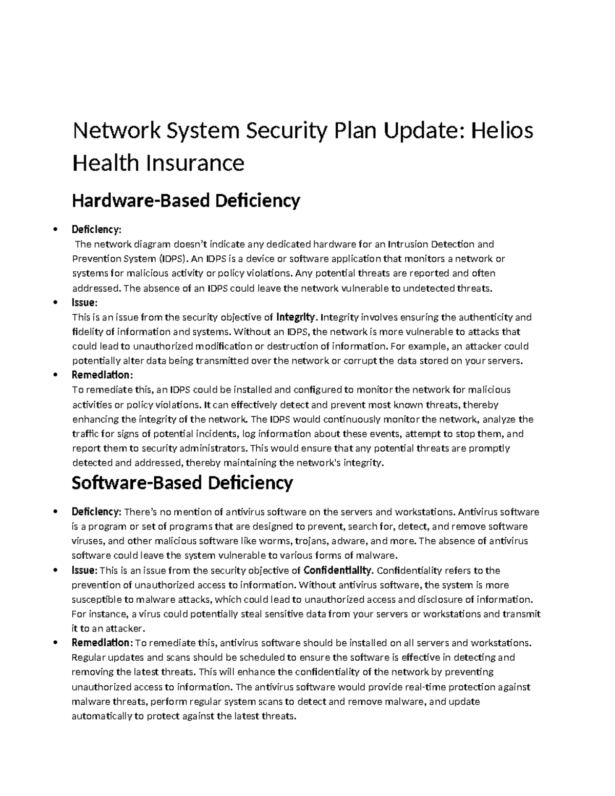 Network System Security Plan Update Helios Health Insurance - Network System Security Plan ...