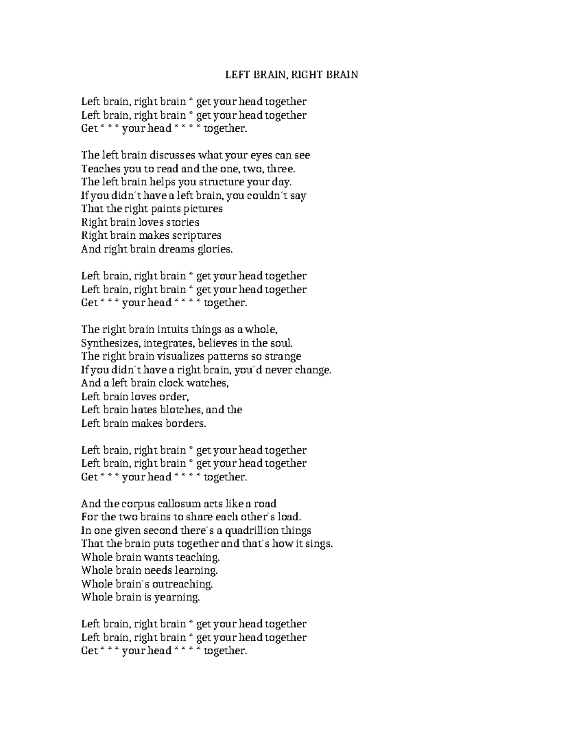 LEFT Brain, Right Brain - LEFT BRAIN, RIGHT BRAIN Left brain, right ...