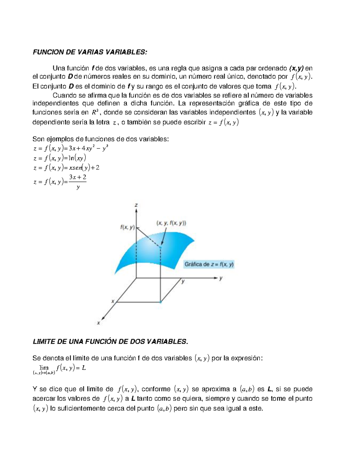 Unidad 4 - Estudien - FUNCION DE VARIAS VARIABLES: Una función f de dos ...