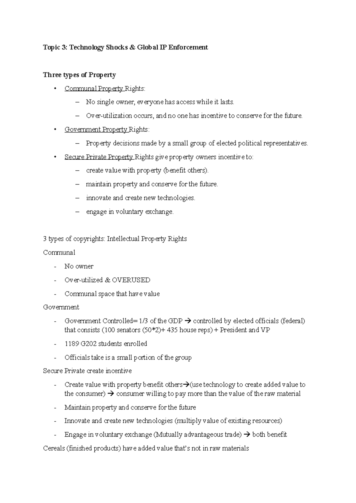 G202 Topic 3 Notes - Topic 3: Technology Shocks & Global IP Enforcement ...