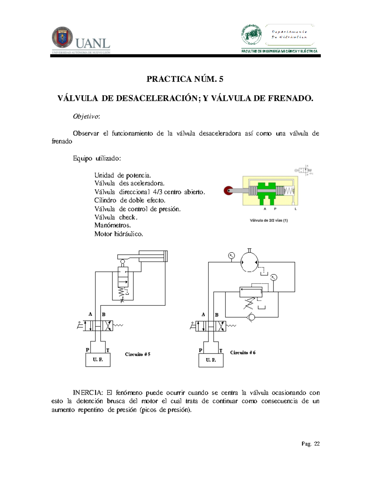Practica #5 Laboratorio DE Potencia Fluida - Pag. 22 PRACTICA NÚM. 5 VÁLVULA DE DESACELERACIÓN ...