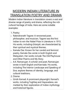 Modern Indian Literature IN Translation Poetry AND Drama - MODERN ...