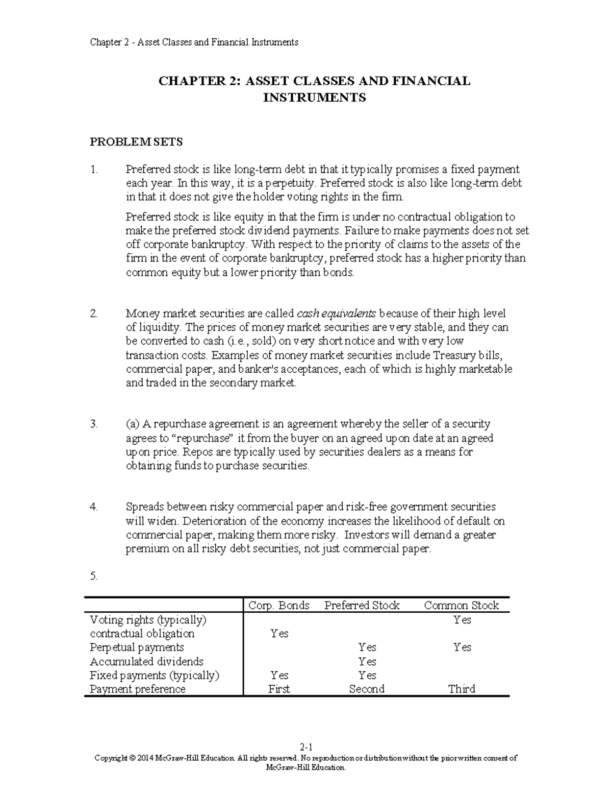 Answers-Chap002 - CHAPTER 2: ASSET CLASSES AND FINANCIAL INSTRUMENTS PROBLEM SETS Preferred ...
