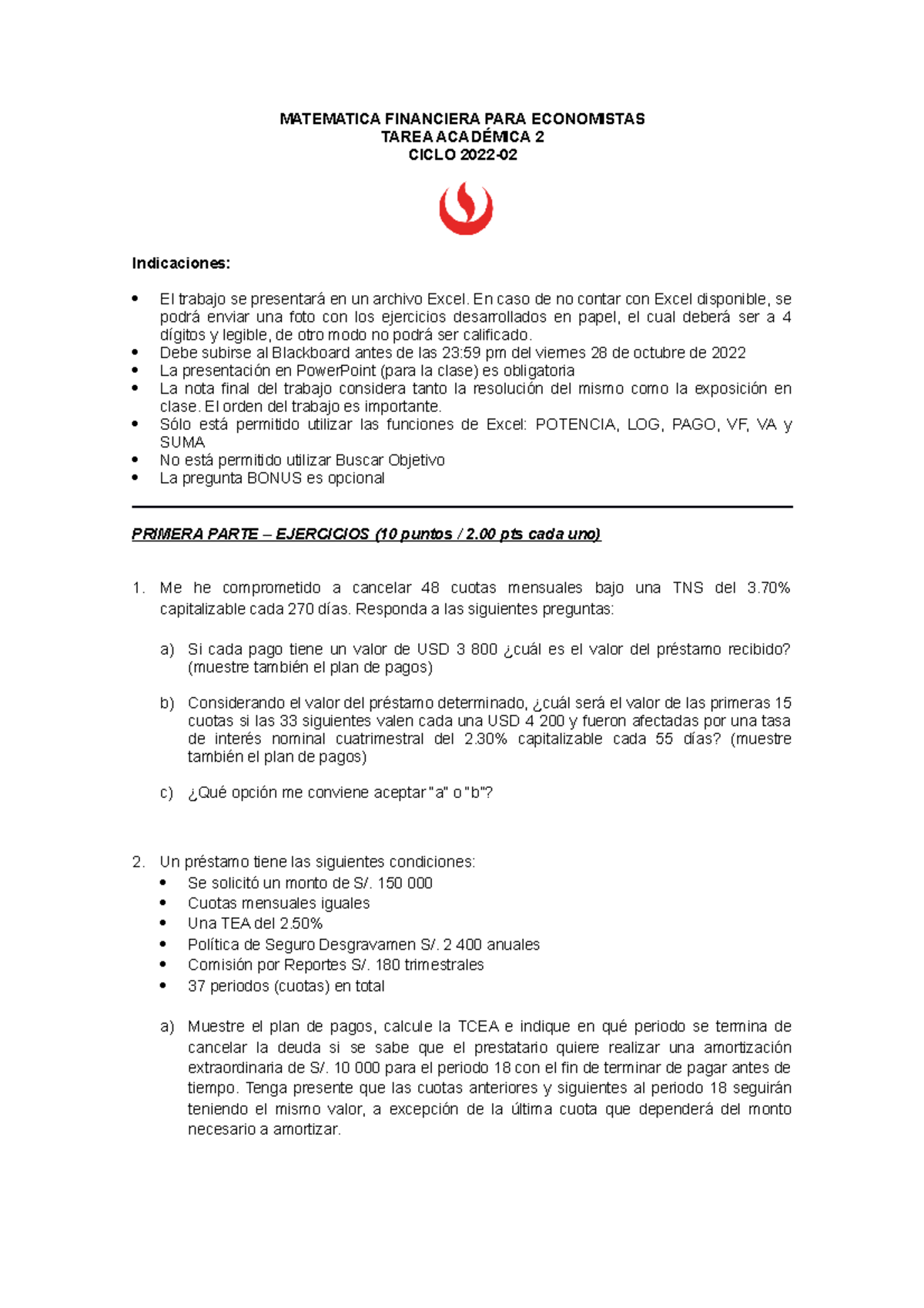 TA2 202202 Rev - TA2 - MATEMATICA FINANCIERA PARA ECONOMISTAS TAREA ...