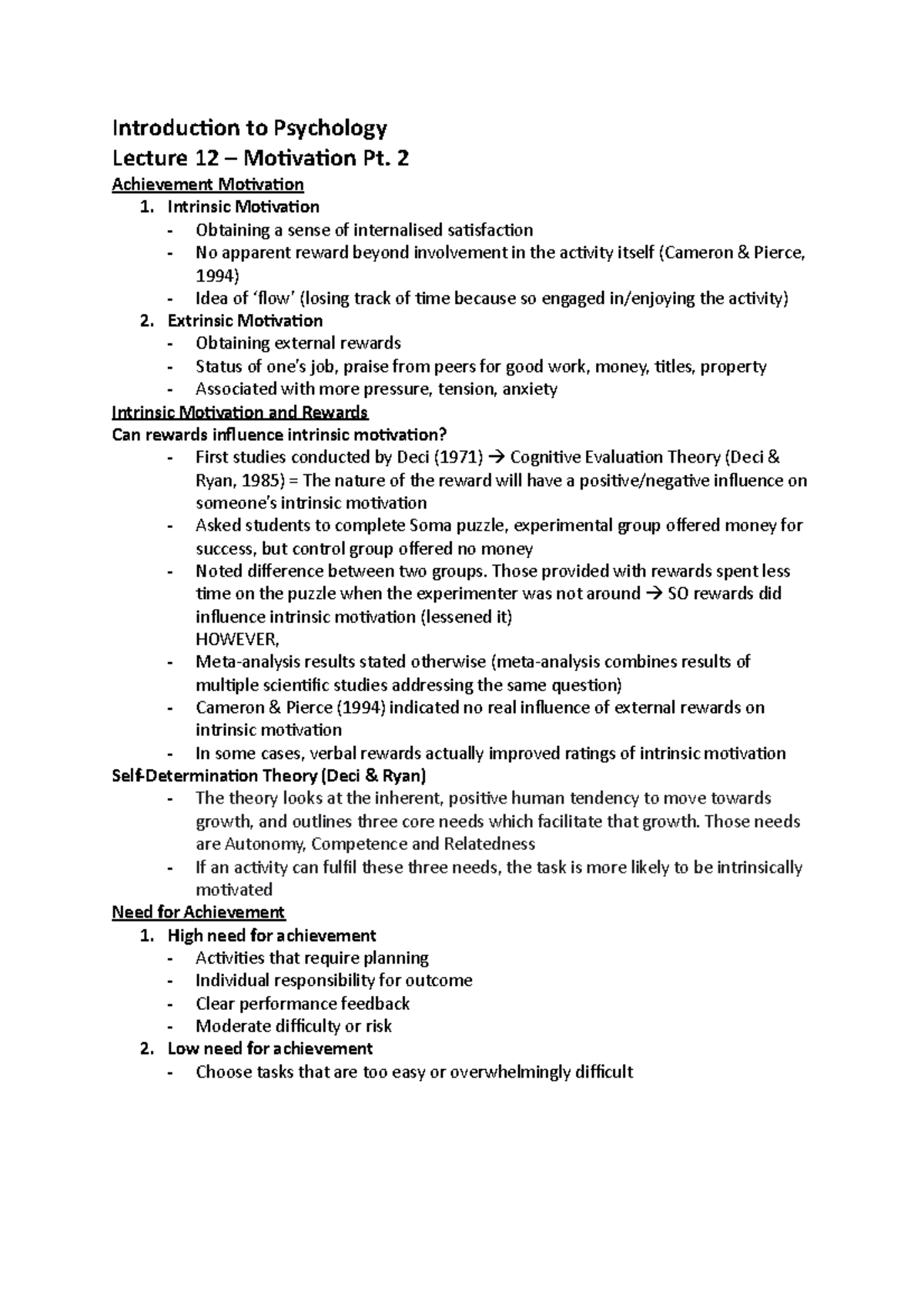 Intro to Psych Lecture/Tutorial 12 notes - Introduction to Psychology ...