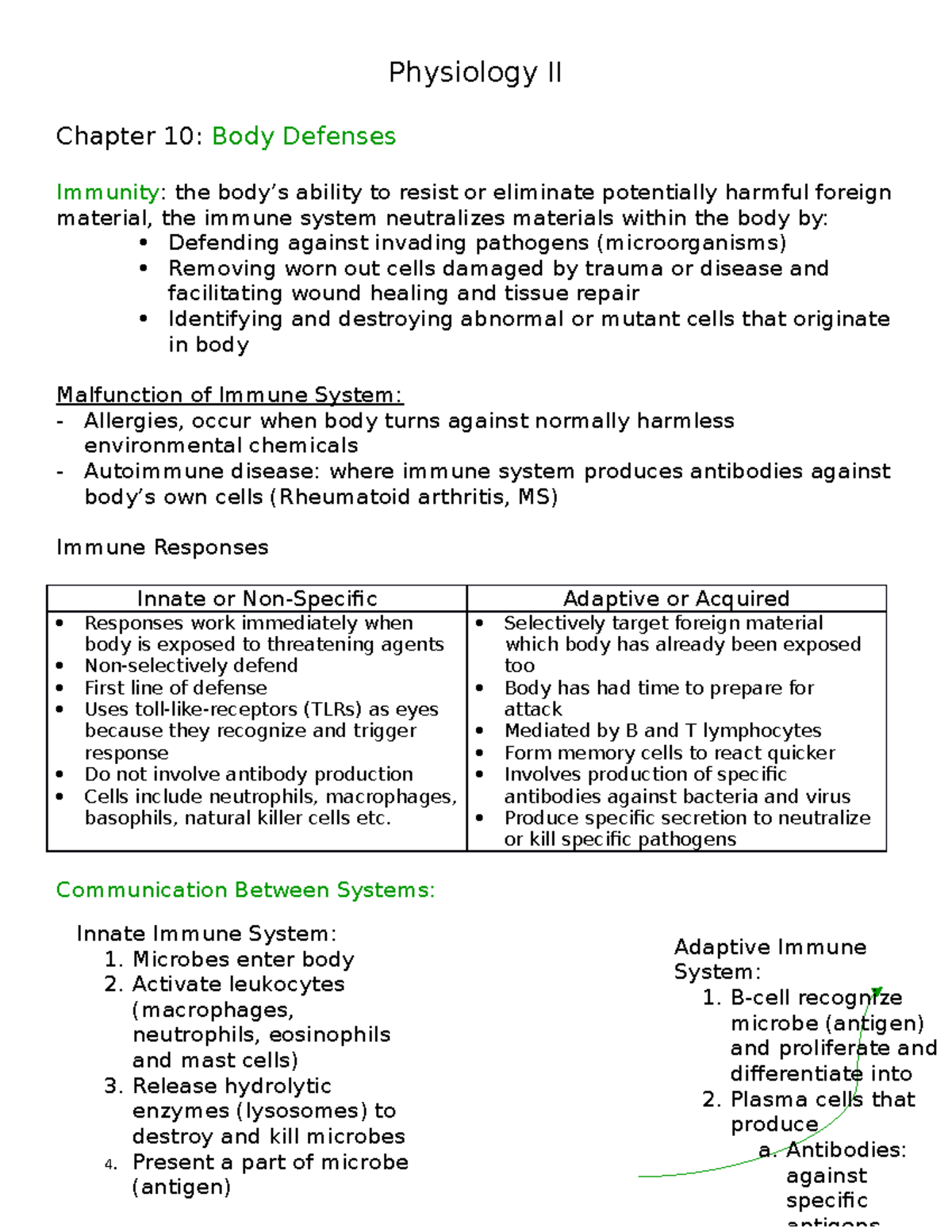 Chapter 10- Body's Defence System - Physiology II Chapter 10: Body ...