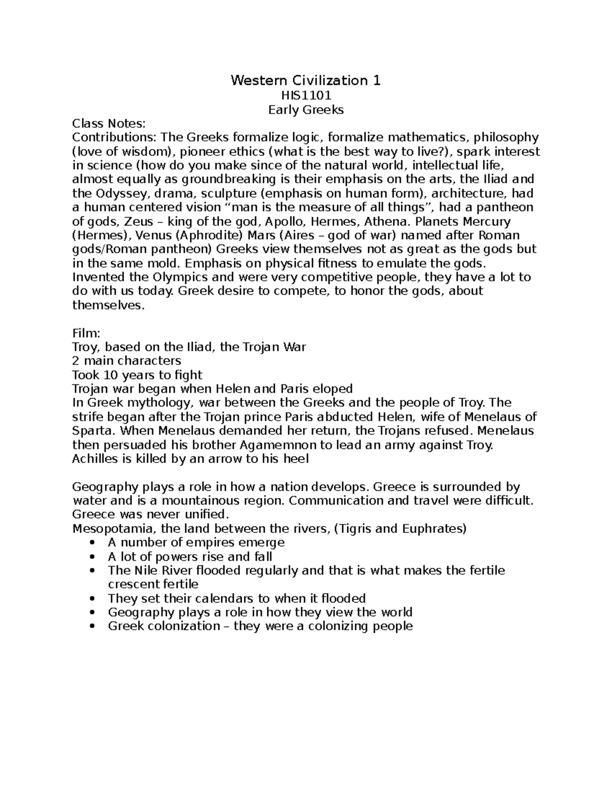 Western Civilization 1 Early Greeks Worksheet - Western Civilization 1 ...