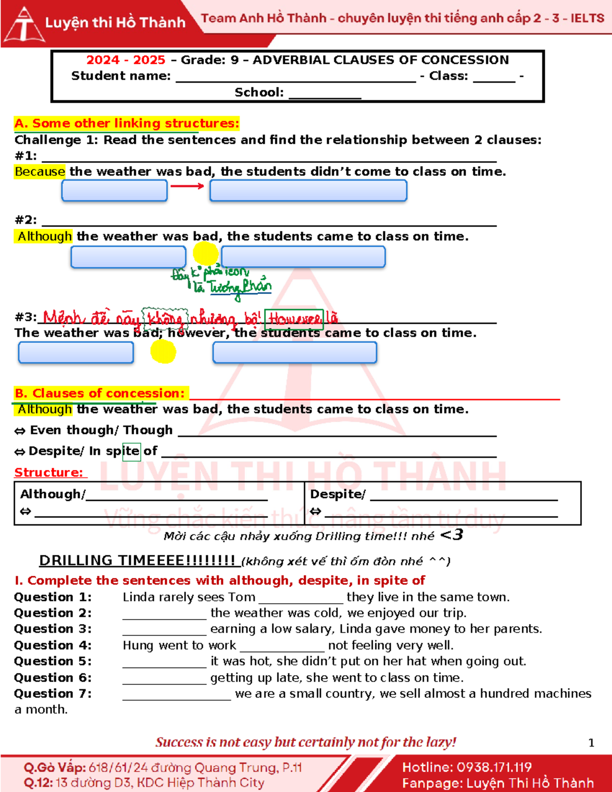 G9 UNIT 2 Adverbial Clauses OF Concession - 2024 - 2025 – Grade: 9 ...