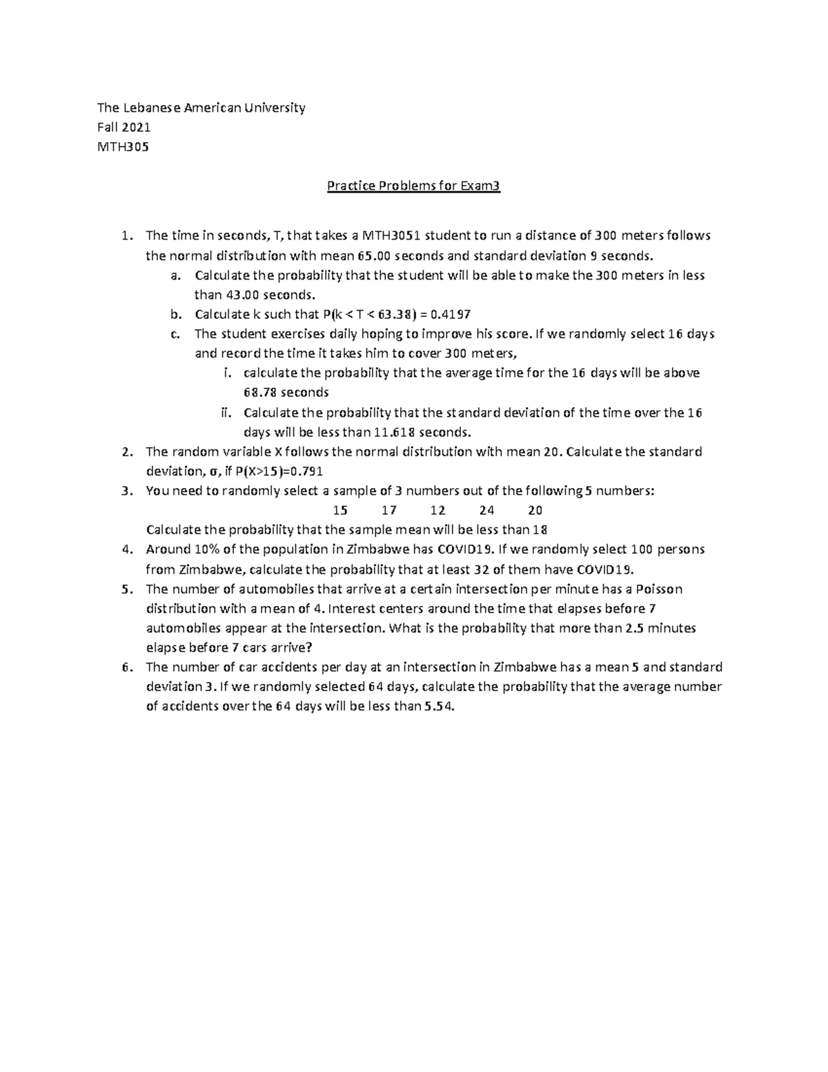 MTH305 Practice Problems Exam3 - The Lebanese American University Fall ...