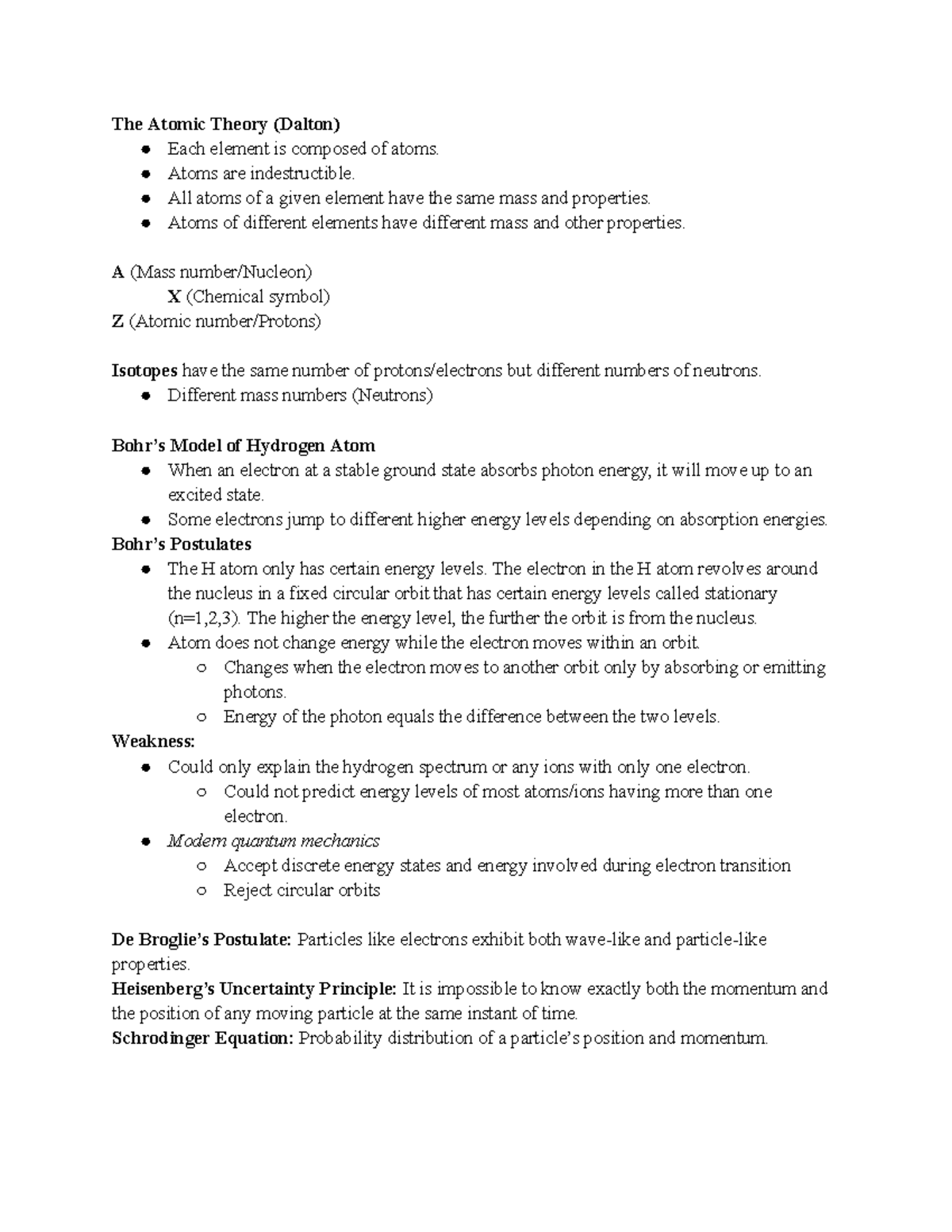 CHM092 Notes - Simple Chemist Note - The Atomic Theory (Dalton) Each ...