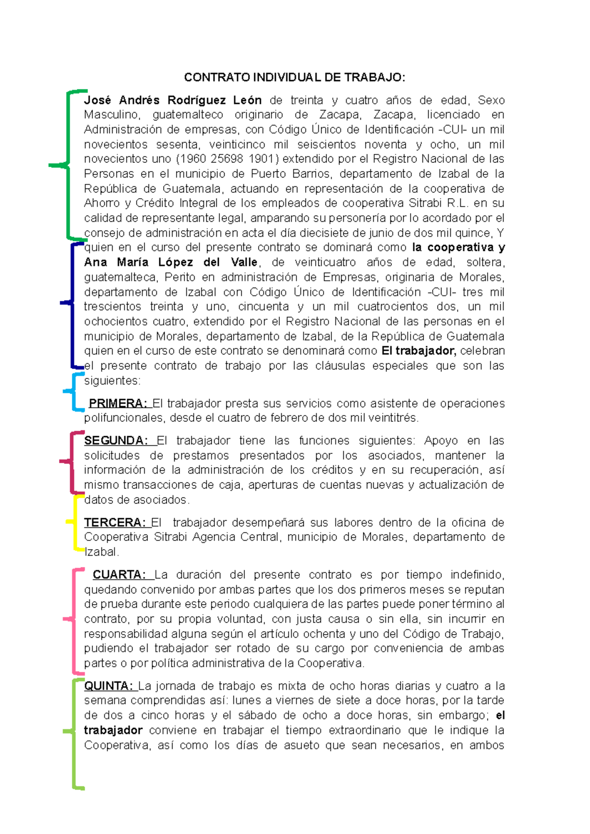 Ejemplo DE Contrato Individual DE Trabajo - CONTRATO INDIVIDUAL DE ...