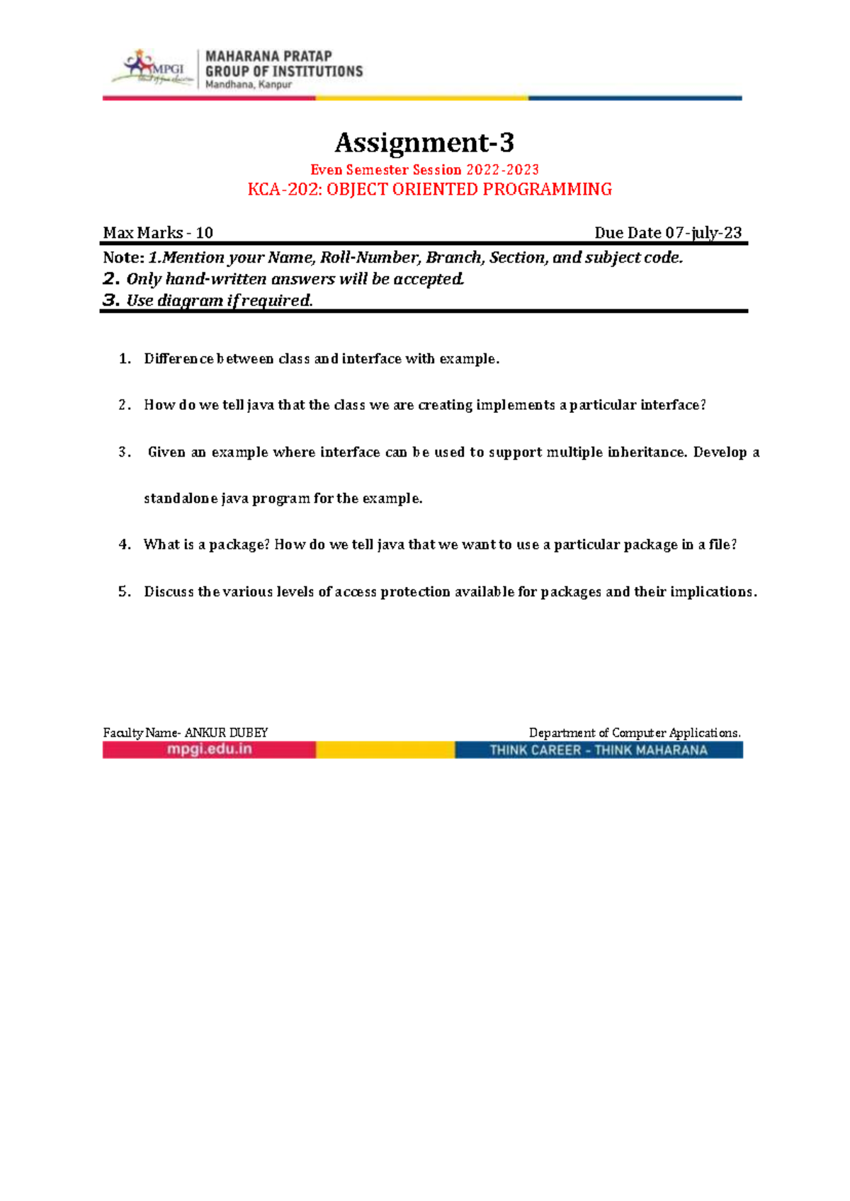 JAVA - Assignment - 3 - Assignment- 3 Even Semester Session 2022- 2023 ...