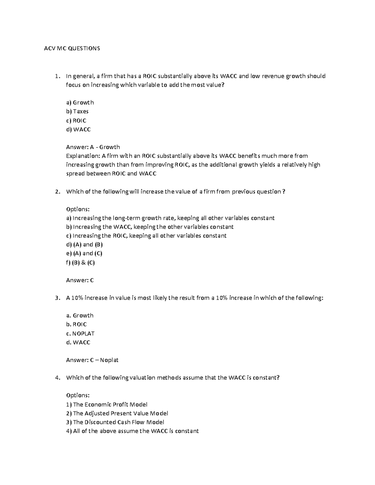 ACV MC Questions - ACCOUNTING, ACV MC QUESTION AND ANSWER - ACV MC ...