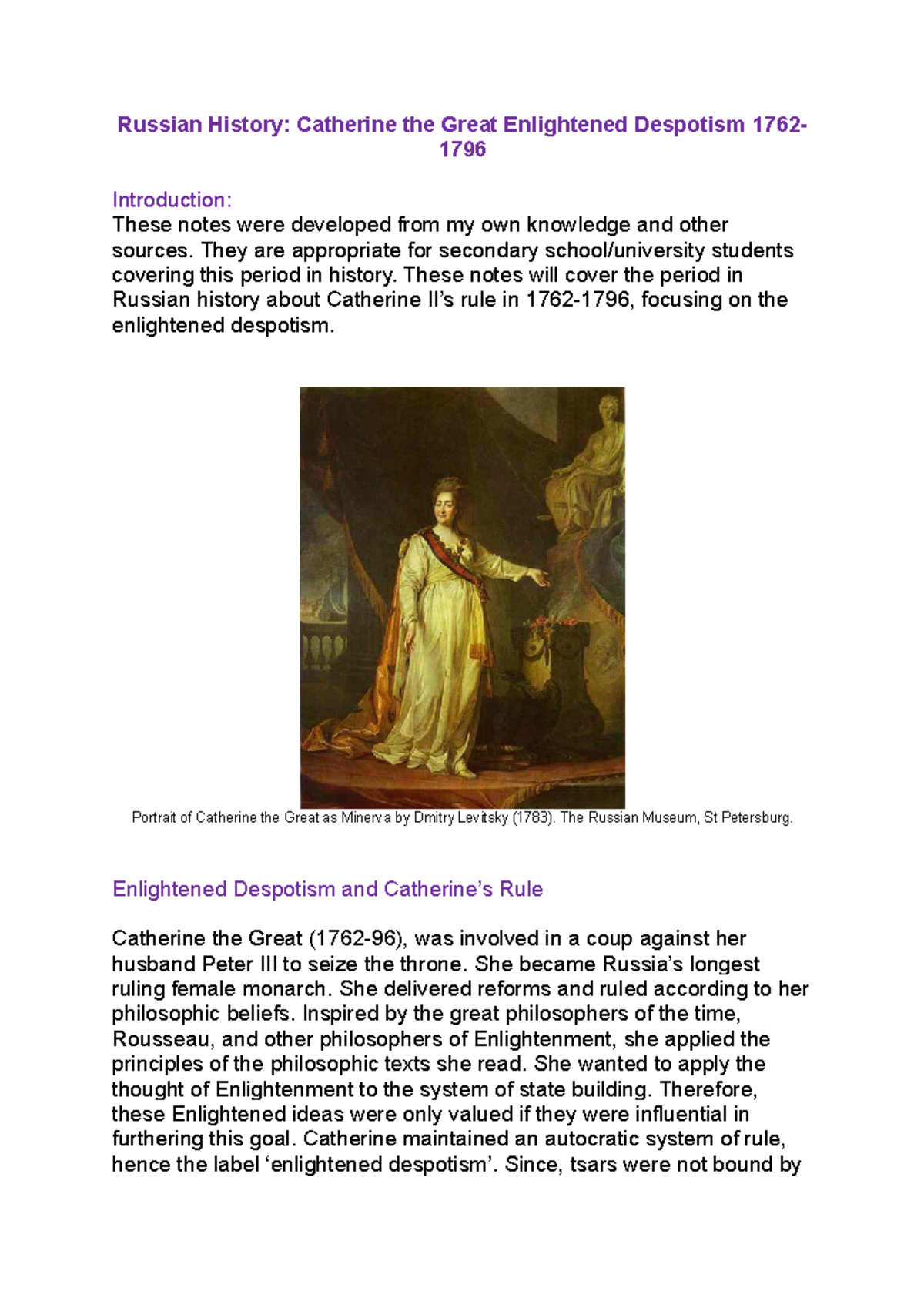 Catherine ii enlightened despotism - Russian History: Catherine the Great Enlightened Despotism ...