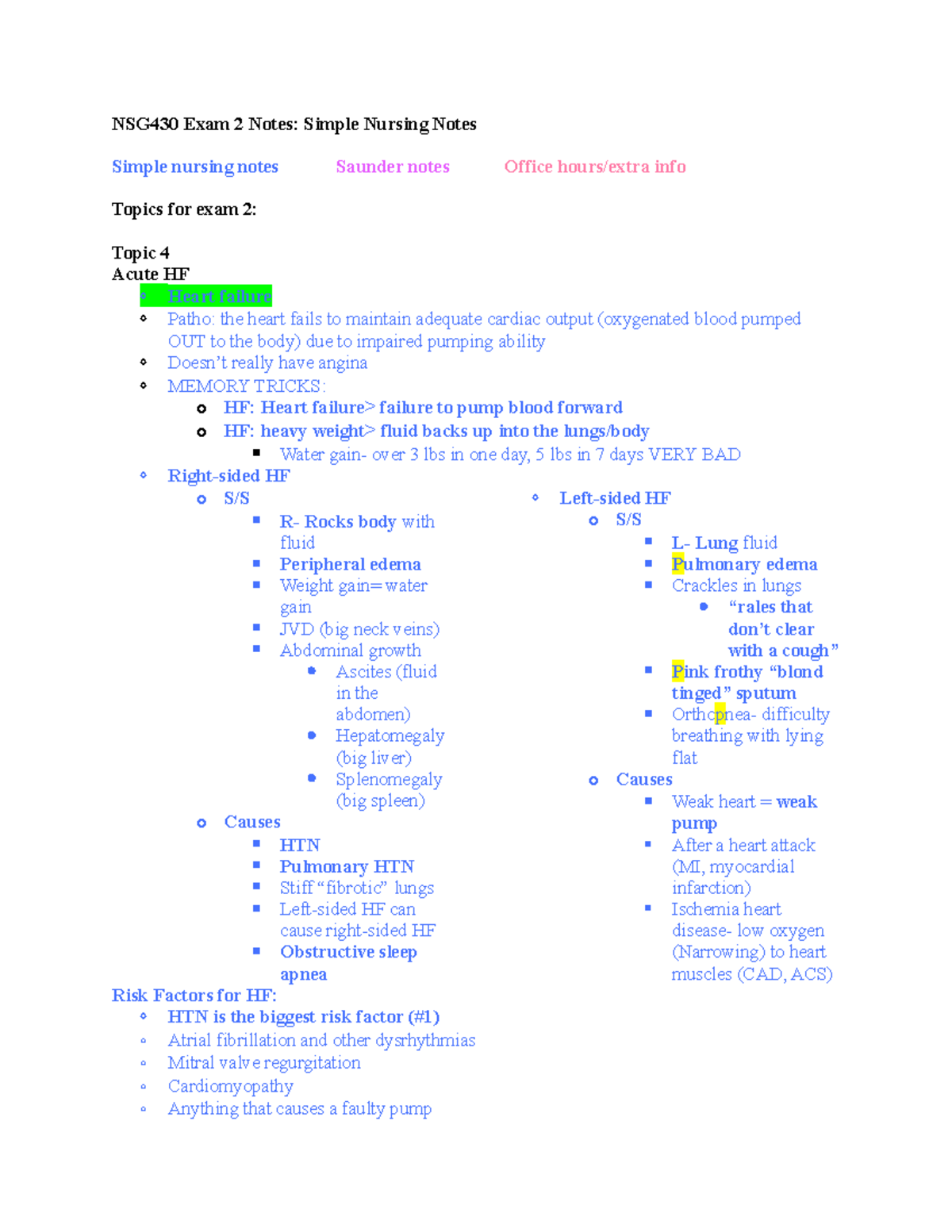 NSG430 Exam 2 Extra Resources - NSG430 Exam 2 Notes: Simple Nursing ...