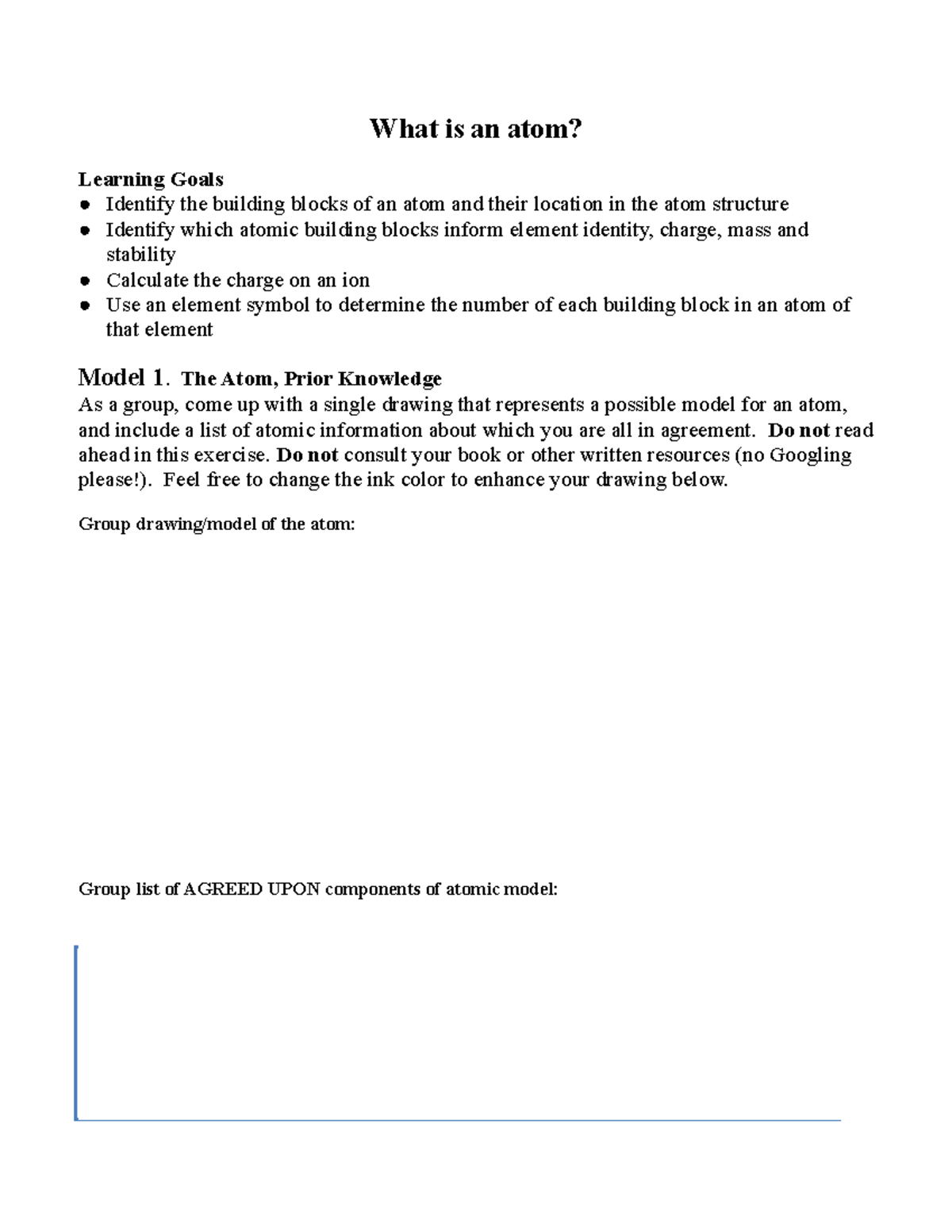 PHET-simulation-2mir2kj - What is an atom? Learning Goals Identify the building blocks of an ...