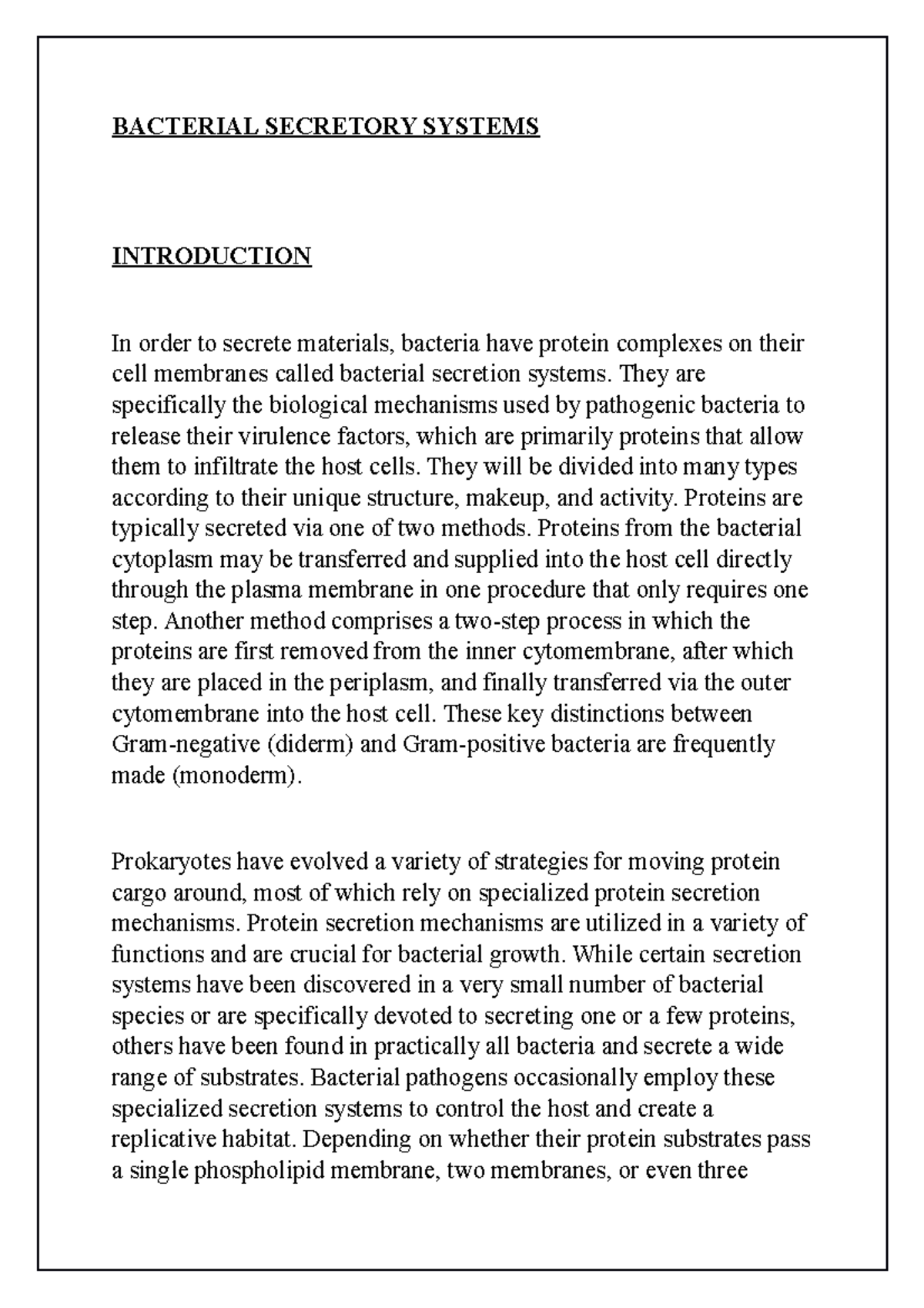 Bacterial Secretory Systems - BACTERIAL SECRETORY SYSTEMS INTRODUCTION ...