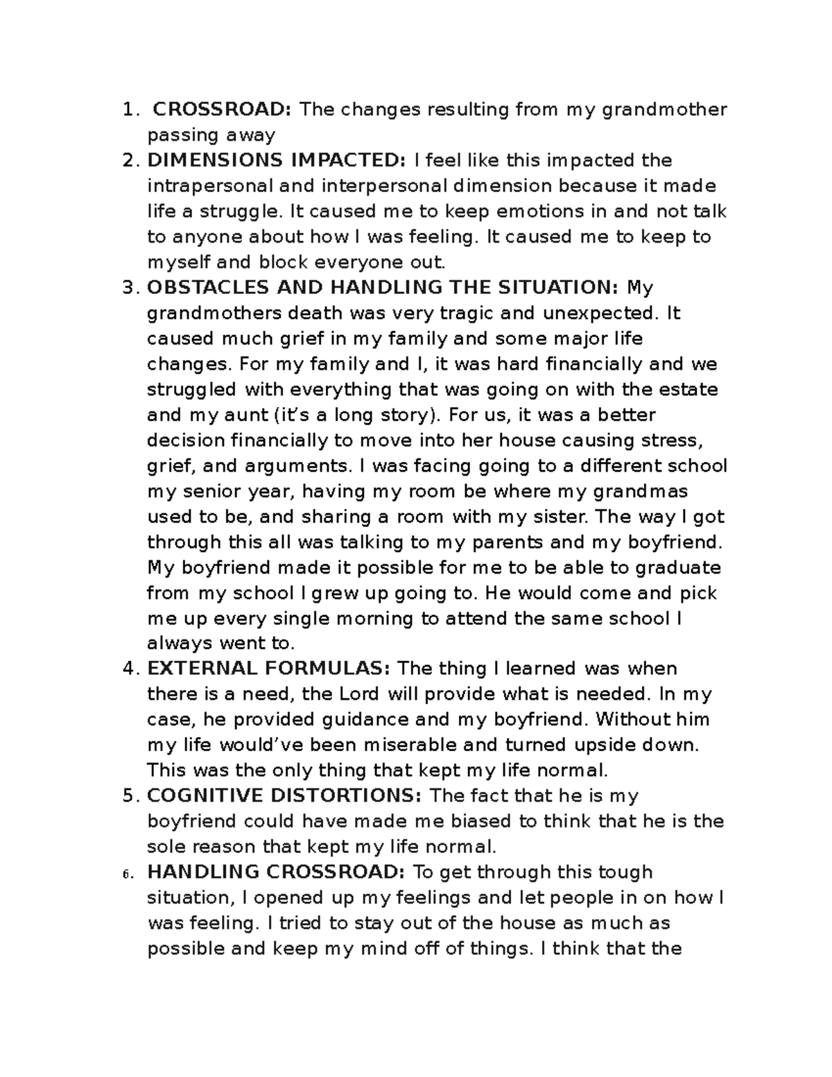 Critical Thinking Reflection - CROSSROAD: The changes resulting from my ...