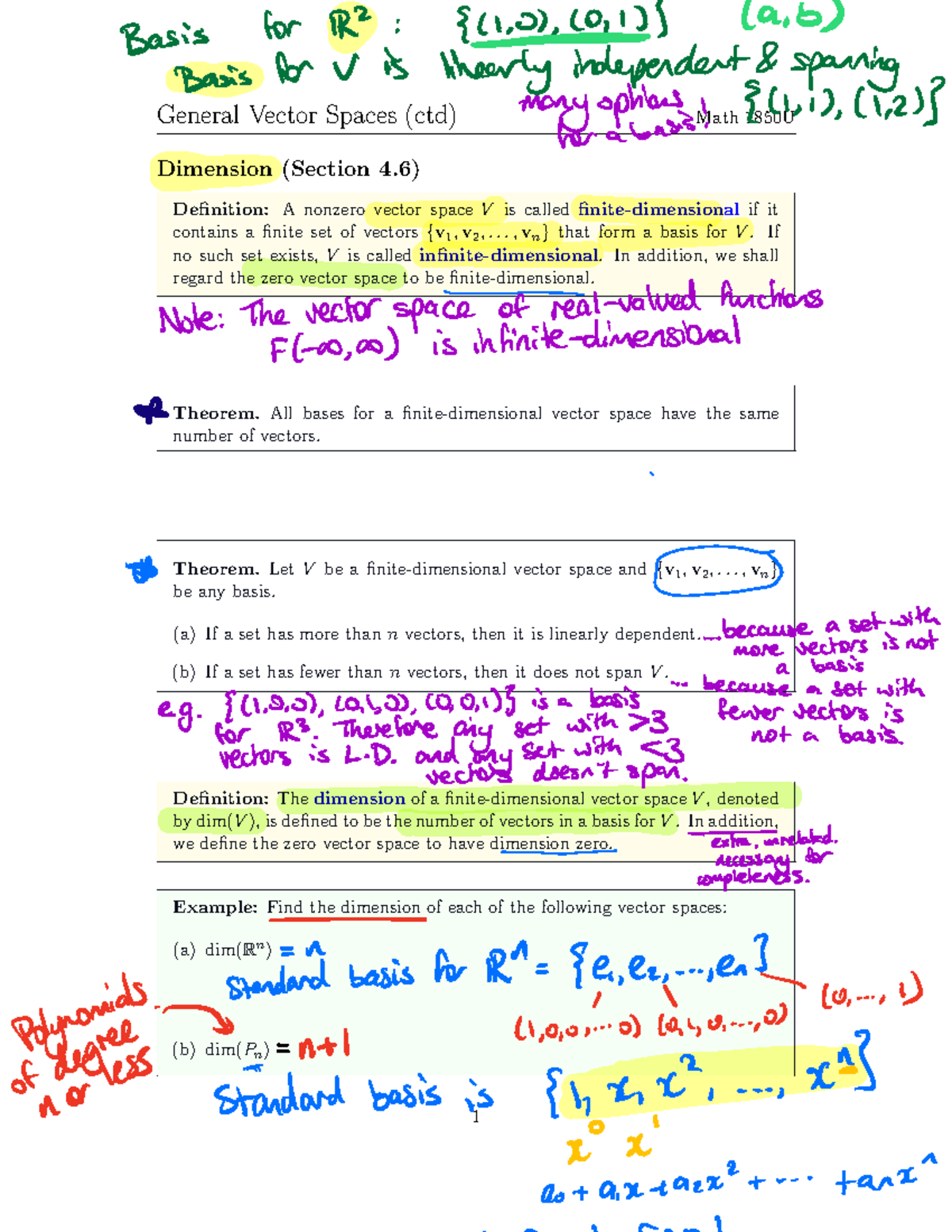 1850 Lecture 14 done - completed note - General Vector Spaces (ctd ...