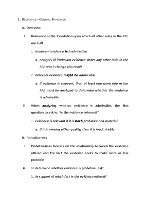 Evidence - Hearsay - overview outline + CLASS NOTES - 1. HEARSAY A ...