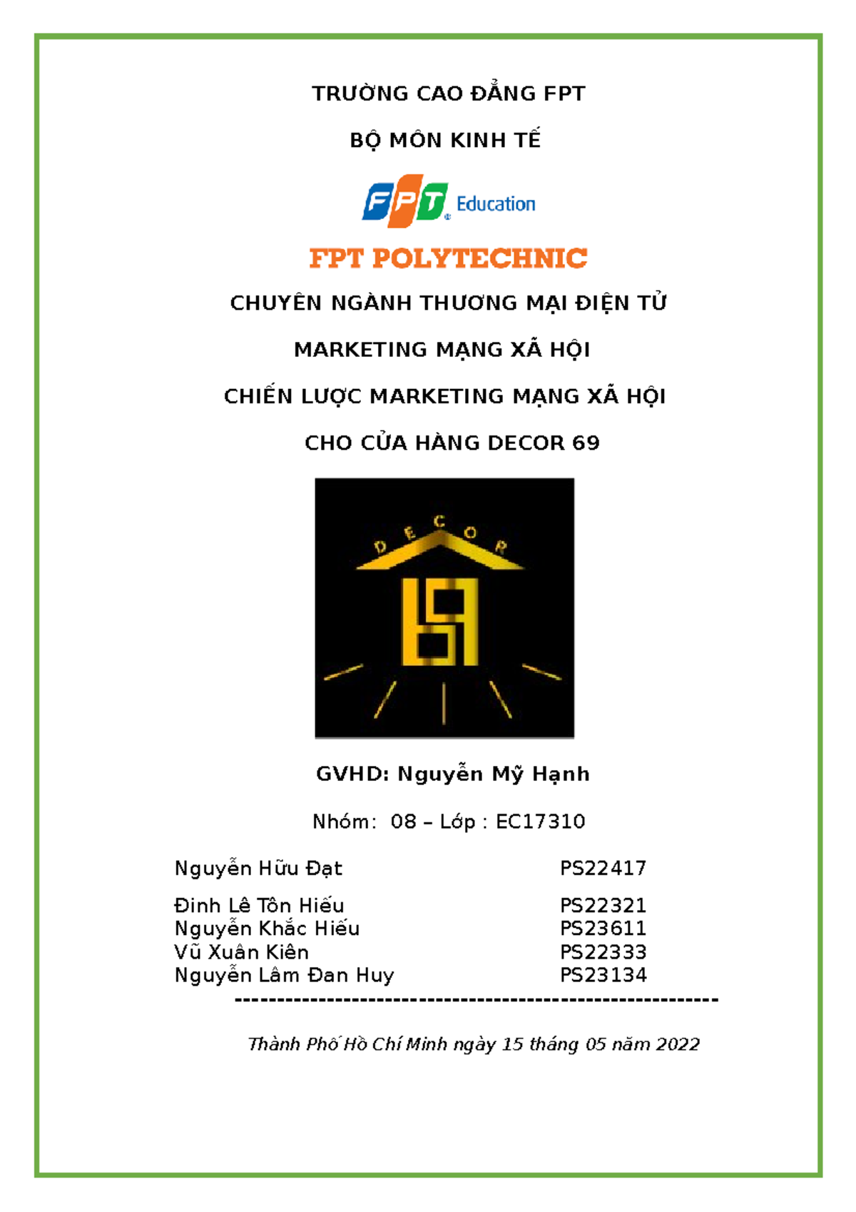 Marketing mạng xã hội cao đẳng fpt - TRƯỜNG CAO ĐẲNG FPT BỘ MÔN KINH TẾ ...