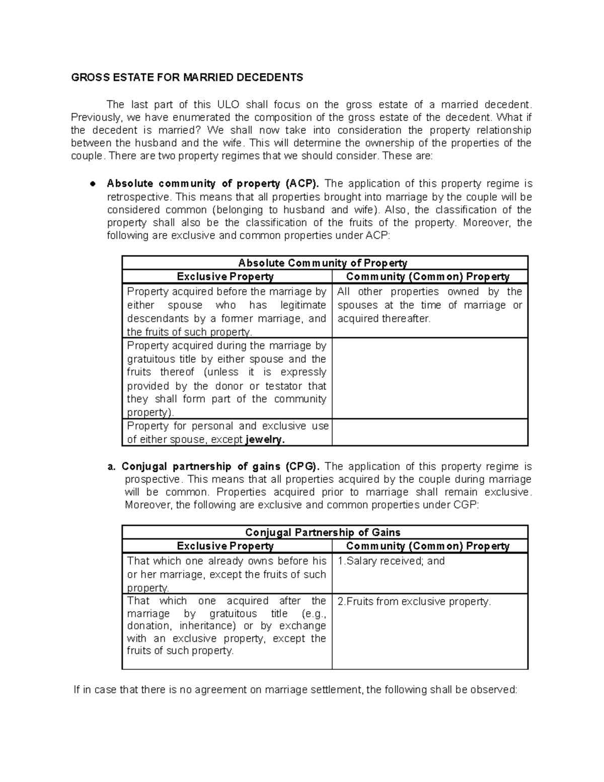 Business Taxation- Lecture Notes- Chapter 3 - GROSS ESTATE FOR MARRIED ...