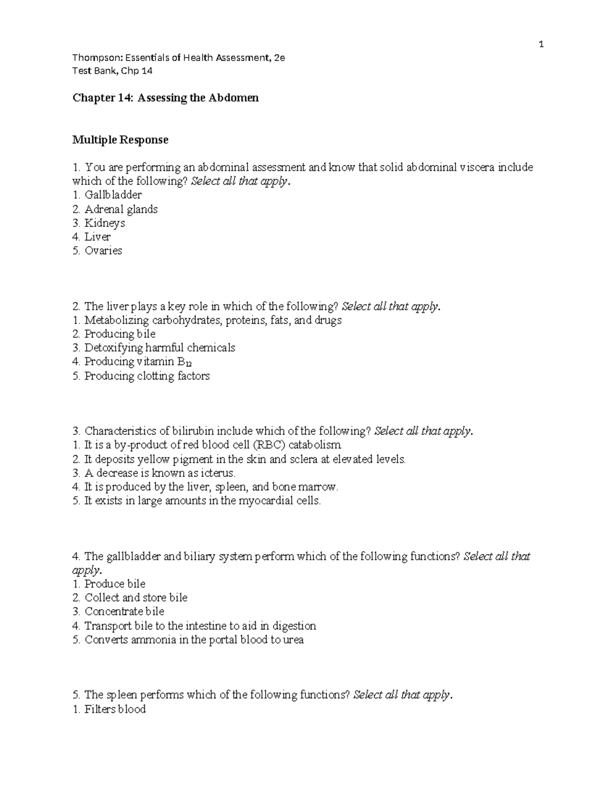 Module 12. Chapter 14-1 - Thompson: Essentials of Health Assessment, 2e ...