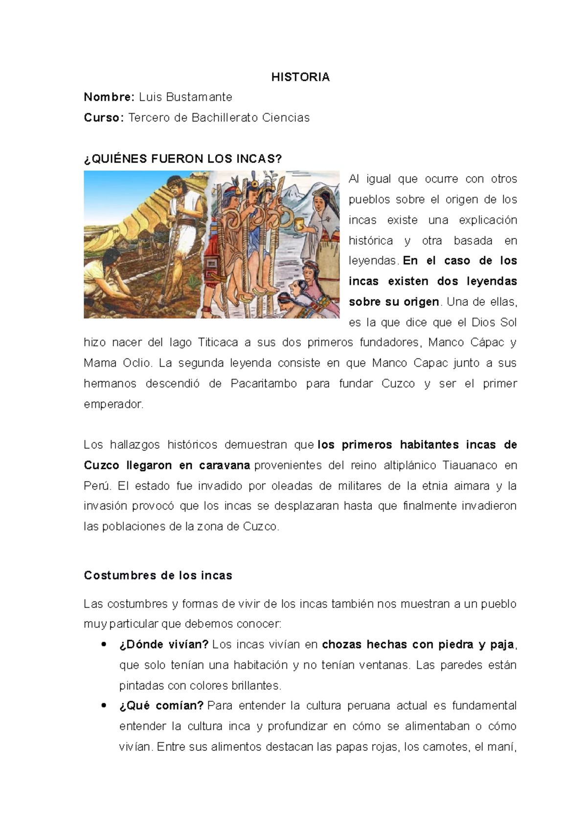Quiénes fueron los incas - HISTORIA Nombre: Luis Bustamante Curso ...