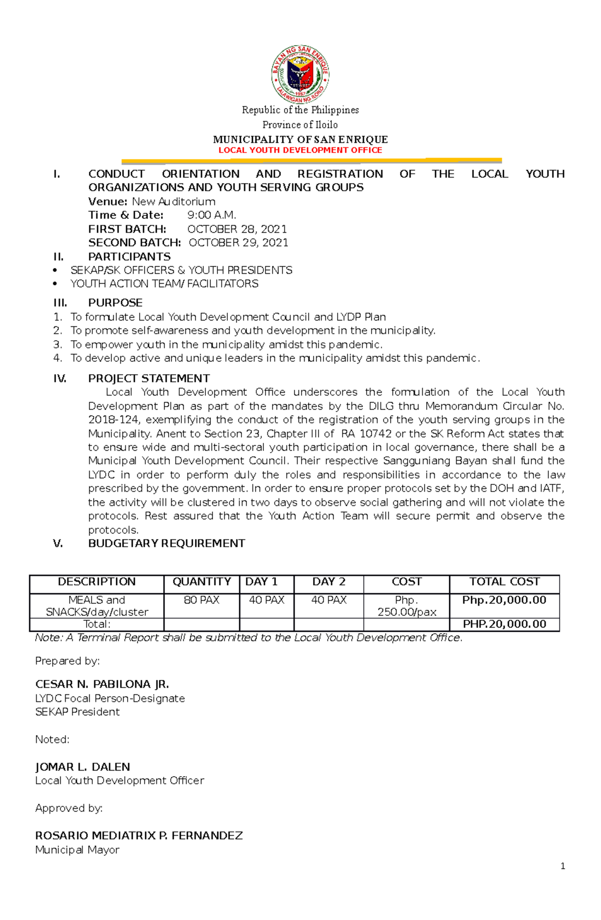 Project Statement - materials/notes - Republic of the Philippines ...