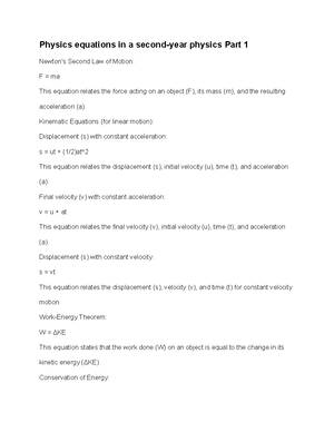 Physics equations commonly encountered in the first year of university ...