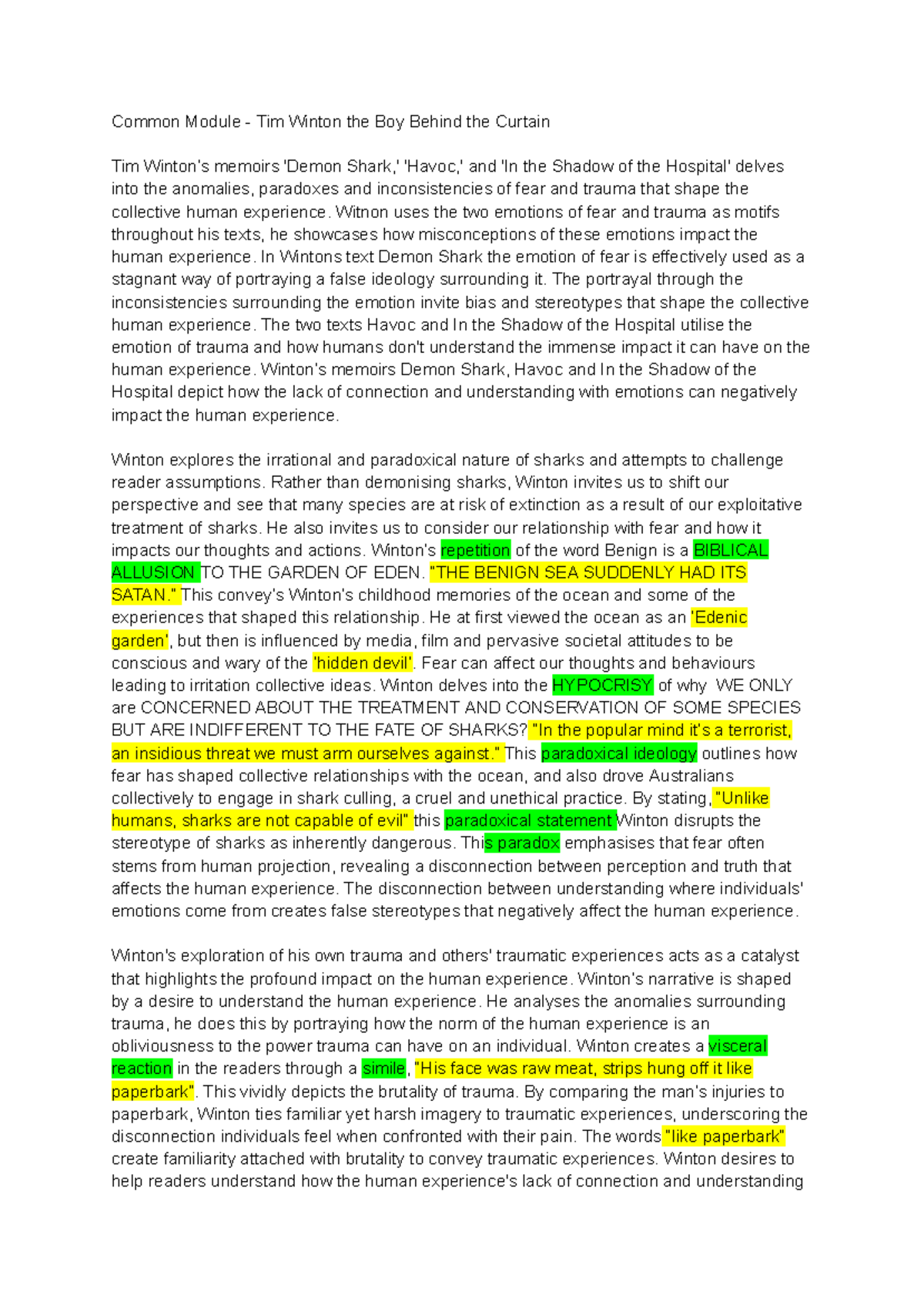 Updated Common Module Essay - Common Module - Tim Winton the Boy Behind ...