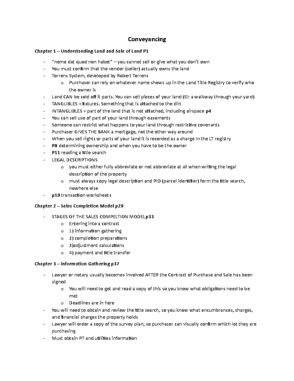 Conveyancing - Notes on chapters 1 to 12 - Conveyancing Chapter 1 ...