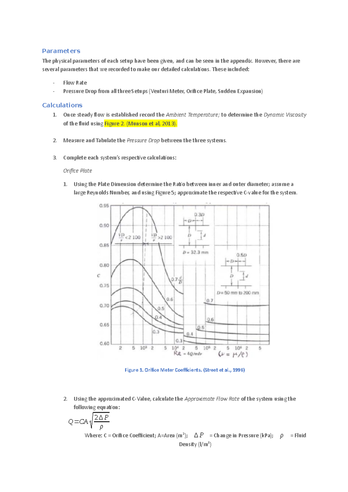 Pipe Flow report parameter calculations - Parameters The physical ...