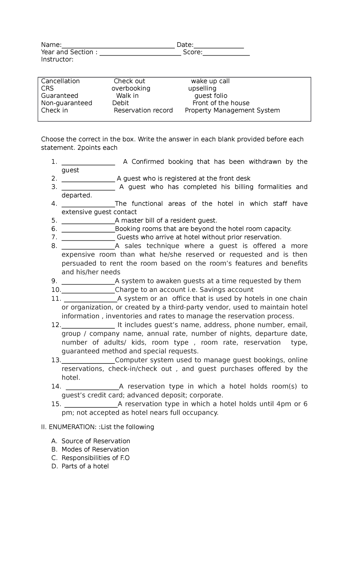 CHapter test HRHO - Name:____________________________________ Date ...