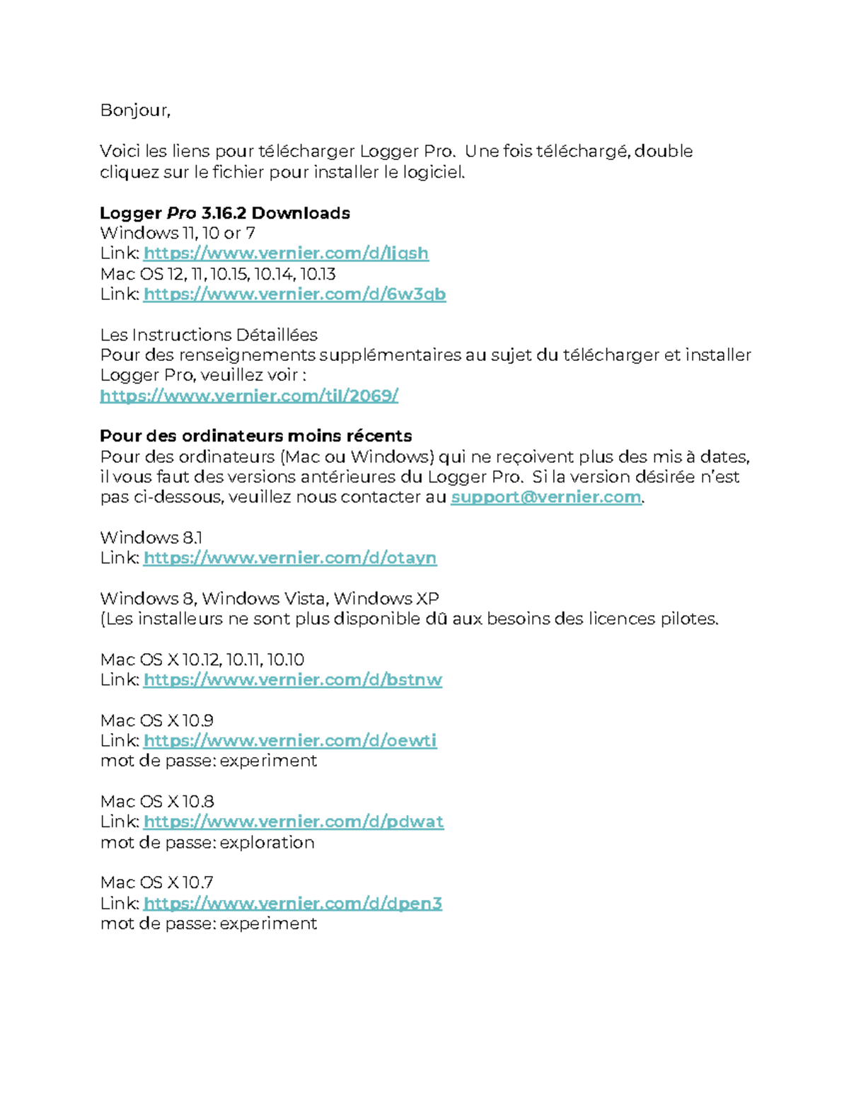 Vernier logger pro links 22 f - Bonjour, Voici les liens pour ...