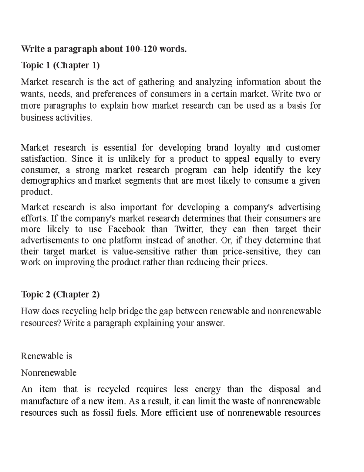 Topics for Mid - Term. - thương mại tổng quát - Write a paragraph about ...