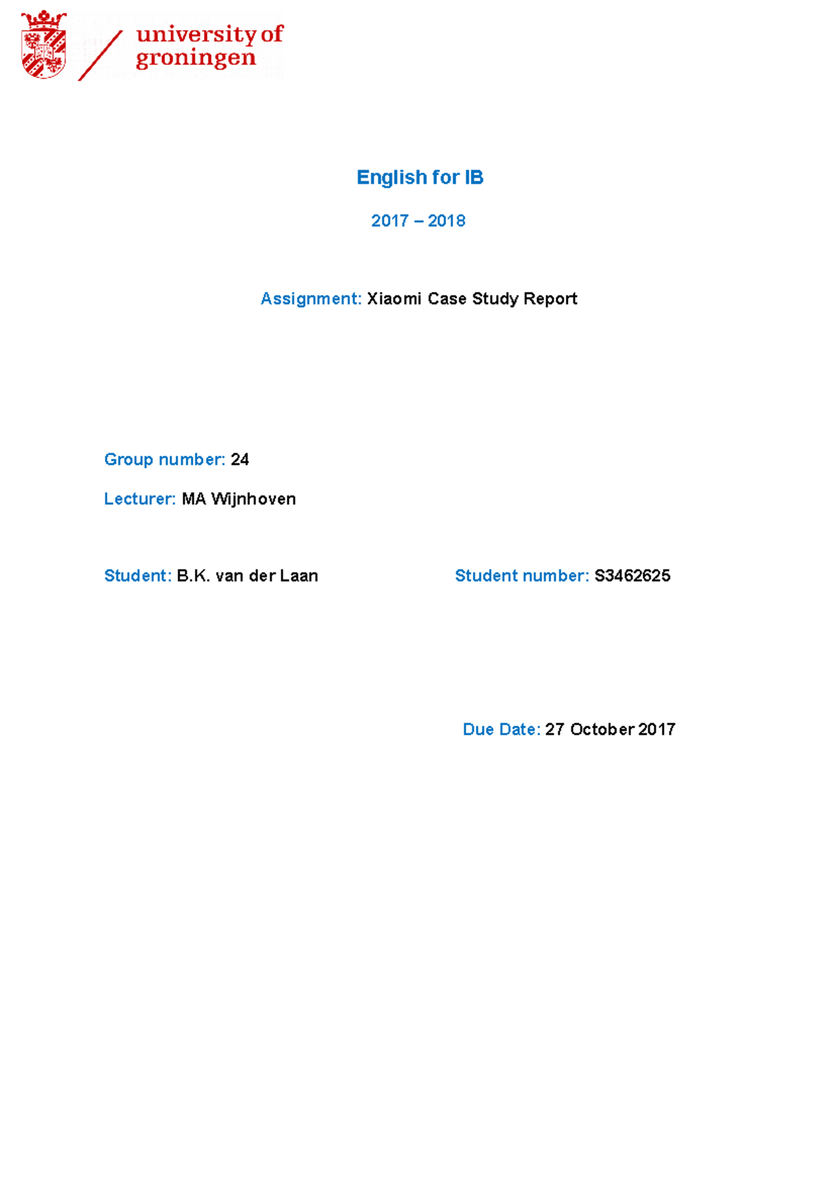 English for IB report - English for IB 2017 – 2018 Assignment: Xiaomi ...