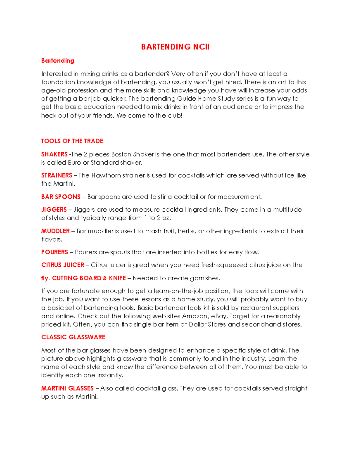 Bartending NCII 1 - STUDY GUIDE - Hospitality group of specializations ...