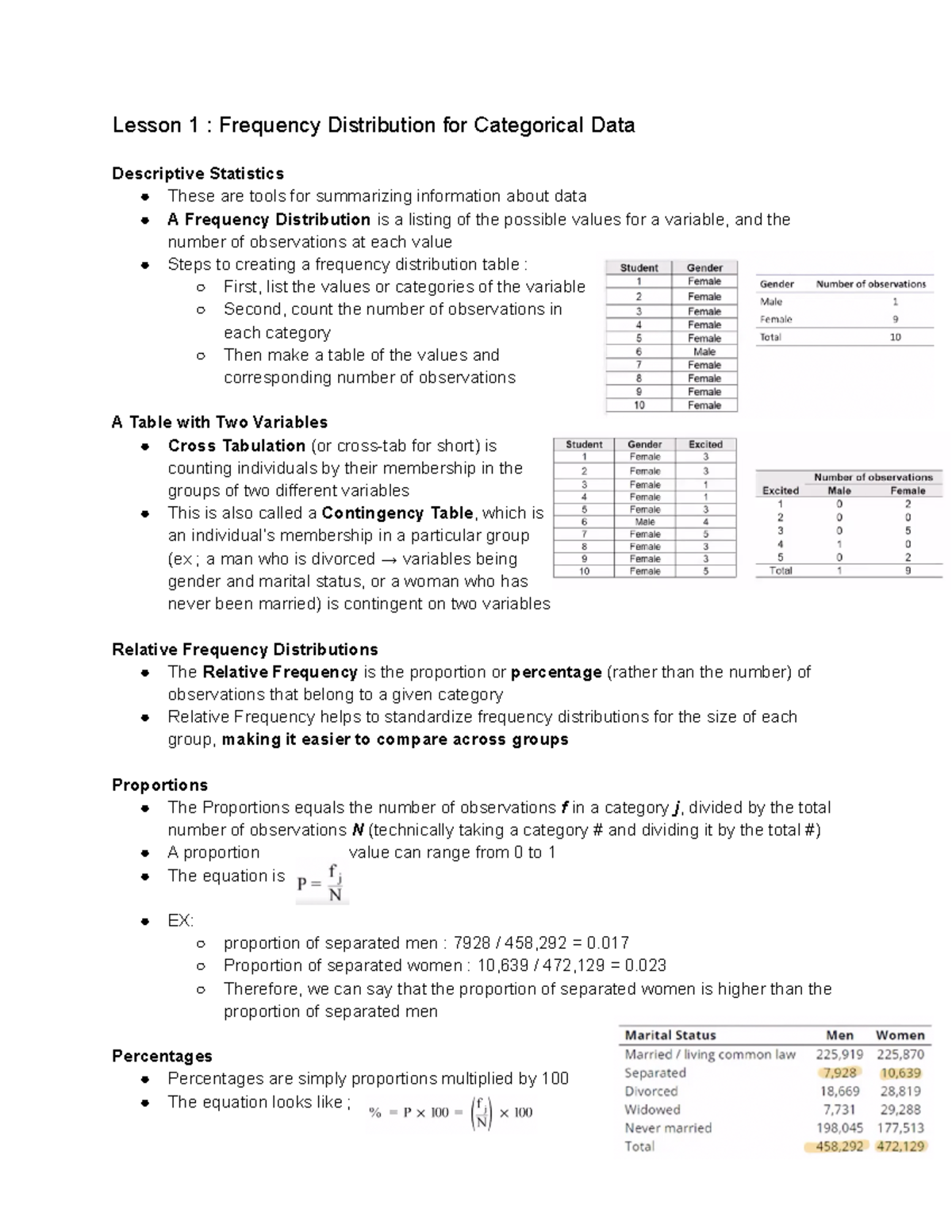 2205 Week 2 - notes - Lesson 1 : Frequency Distribution for Categorical ...