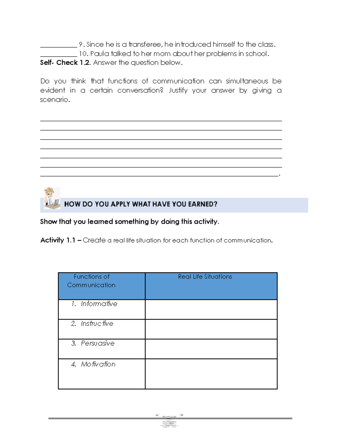 Self- Check - ___________ 9. Since he is a transferee, he introduced ...