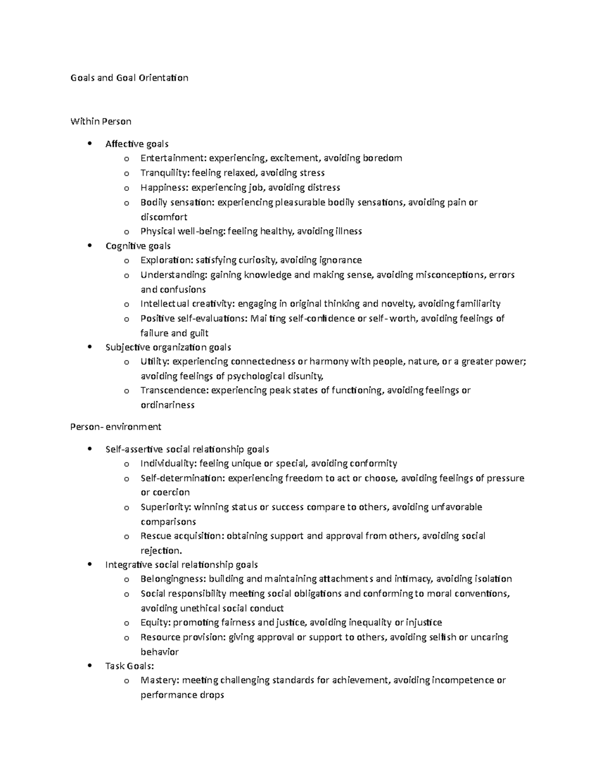 Goals - Integrative social relationship goals o Belongingness: building ...