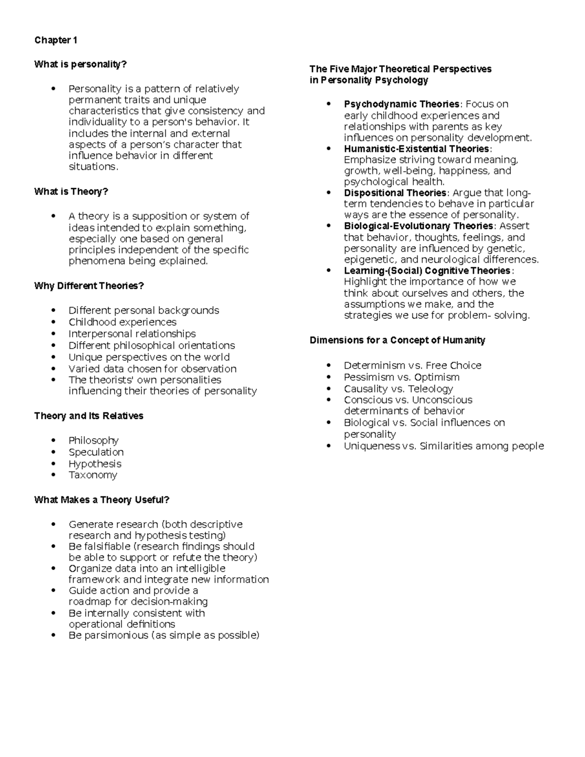 Chapter 1- What is theories of personality? - Chapter 1 What is ...