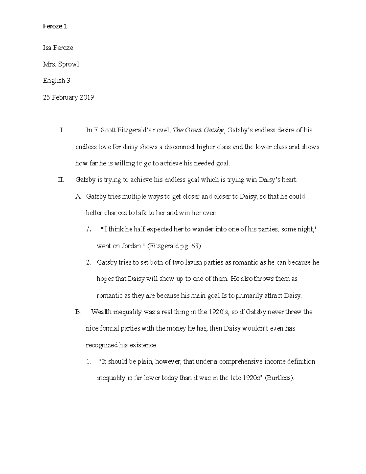 Outline english - Isa Feroze Mrs. Sprowl English 3 25 February 2019 I ...