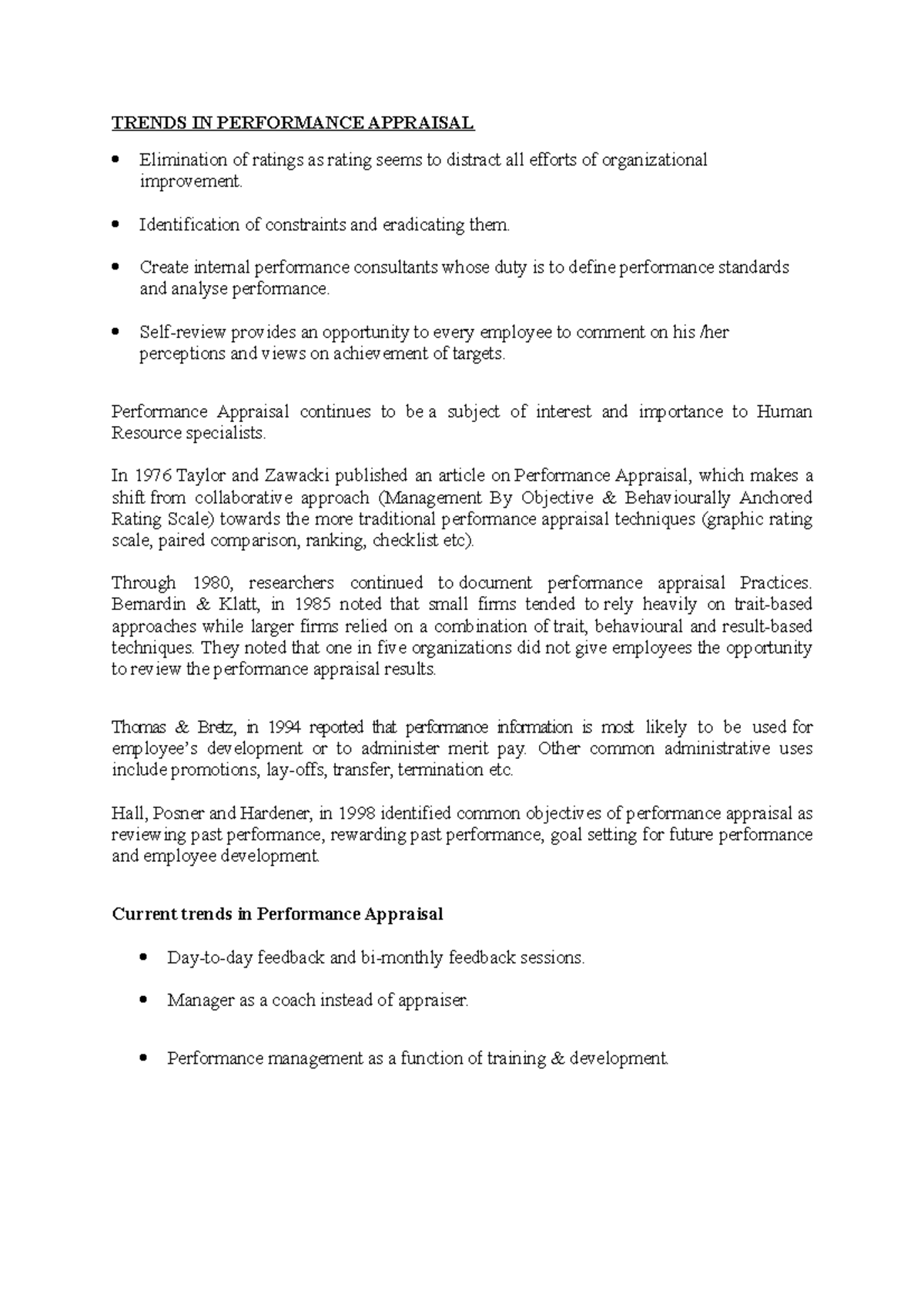 Trends IN Performance Appraisal - TRENDS IN PERFORMANCE APPRAISAL ...