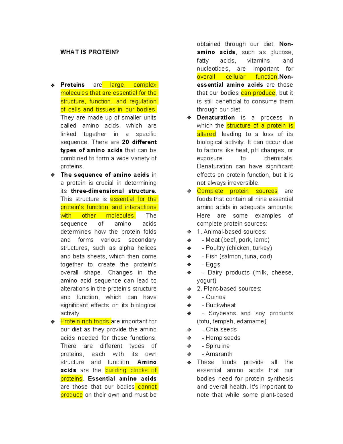Ptoteins - Highlightened - WHAT IS PROTEIN? Proteins are large, complex ...